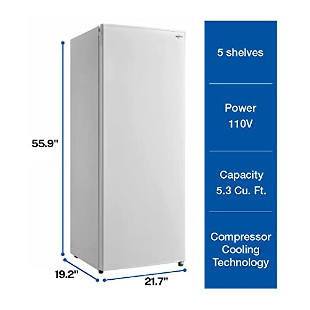 Koolatron Compact Upright Freezer, 5.3 cu ft (150L), White, Manual Defrost Design, Space-Saving Flat Back, Reversible Door, for Home, Apartment, Condo, Cottage