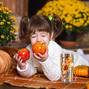 Whaline Fall Watercolor Sunflower Tumbler Stainless Steel Wine Tumbler with Straw and Cleaning Brush Autumn Thanksgiving Coffee Mug Cup for Women Girlfriend Besties Wife Lover Spouse Squash Gifts,1Pcs