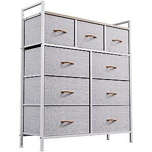 YITAHOME 9-Drawer Fabric Dresser, Furniture Storage Tower Cabinet, Organizer for Bedroom, Living Room, Hallway, Closet & Nursery, Sturdy Steel Frame, Wooden Top, Easy-to-Pull Fabric Bins(Light Grey)