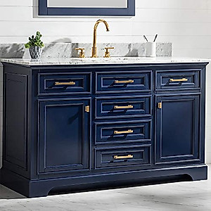 Luca Kitchen & Bath Savanna 54" Single Bathroom Vanity Set in Midnight Blue with Carrara Marble Top and Sink