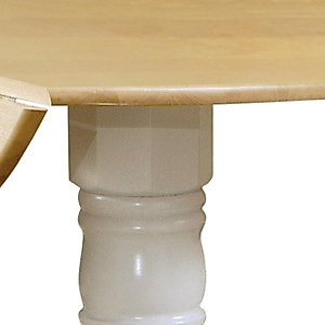 Benjara Giva 40 Inch Round Drop Leaf Dining Table, Top, Pedestal Base, Brown, White