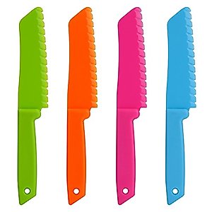 ONUPGO Kid Plastic Kitchen Knife Set, 4-Piece Plastic Knife Set - Chef Nylon Knife/Children's Cooking Baking Knives for Fruit, Bread, Cake, Lettuce Knife, Salad Knife and Safe Kitchen Knife