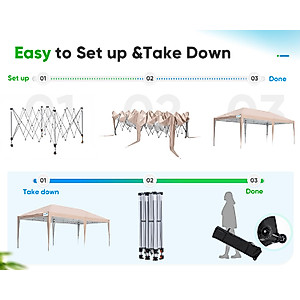 Quictent 10x20ft Pop up Canopy Tent Party Tent Outdoor Event Gazebo Waterproof with Roller Bag(Beige)