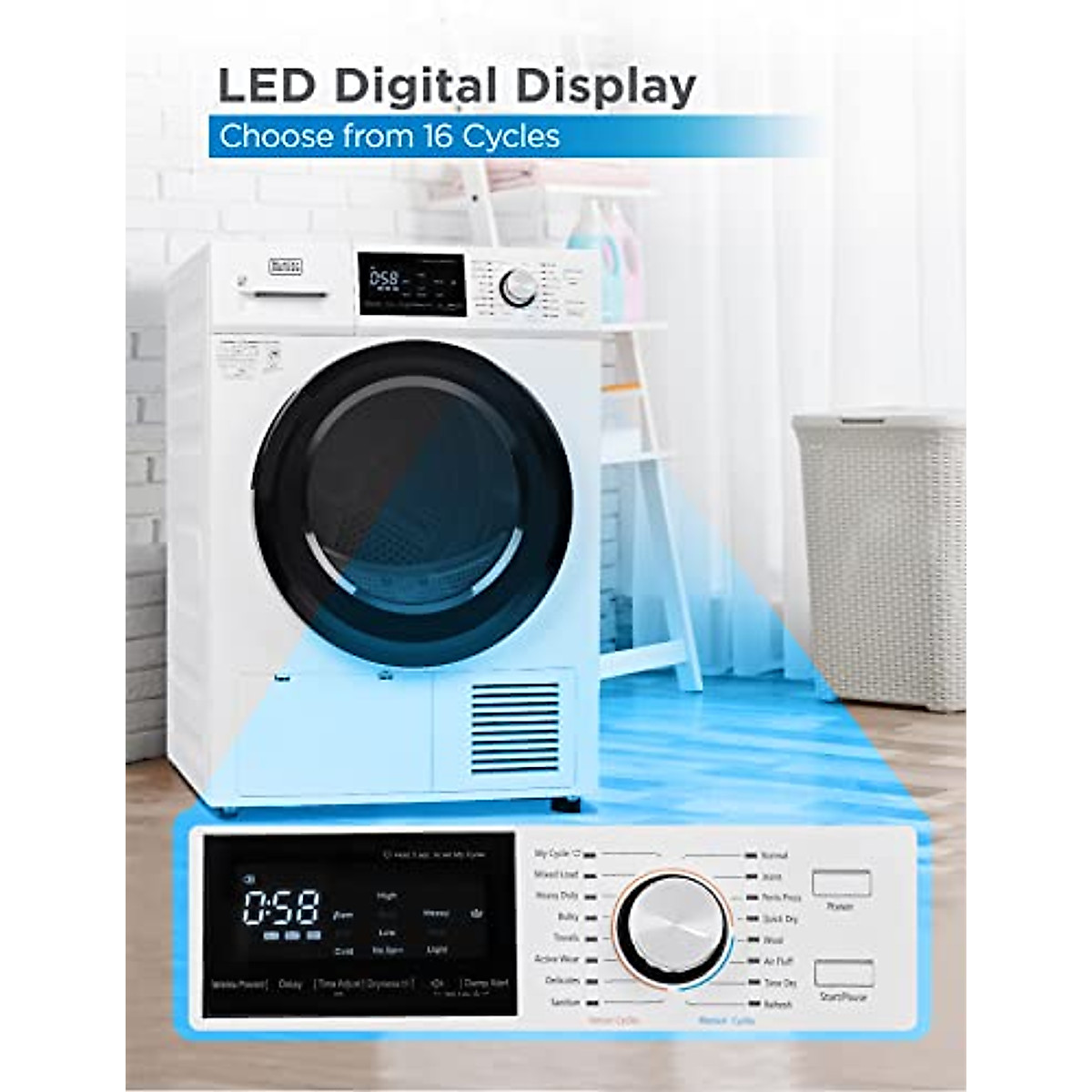 BLACK+DECKER BDFH44M Heat Pump, 4.4 Cu. Ft. Electric Clothes Ventless Dryer, White