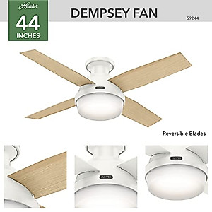 Hunter Fan Dempsey Low Profile Indoor Ceiling Fan with LED Light and Remote Control, Metal, Fresh White, 44 Inch