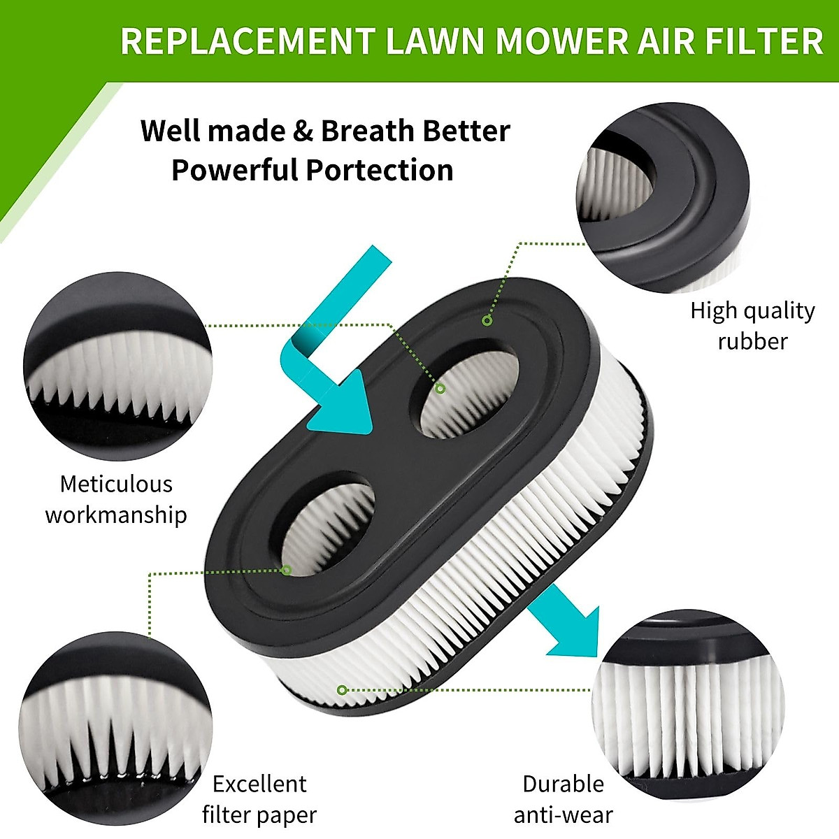 595658 594106 Air Cleaner Cover with 798452 Air Filter and 595661 Base Compatible with Briggs & Stratton Models 093J02 092J0B & 09P700, 103M02, 104M02 & 104M05