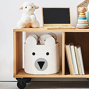 CherryNow Bear Basket, Cotton Rope Basket, Woven Laundry Hamper, Toy Storage Bin for Kids, Clothes in Bedroom, Baby Nursery & Living Room, 10'' (H) x 12'' (D)