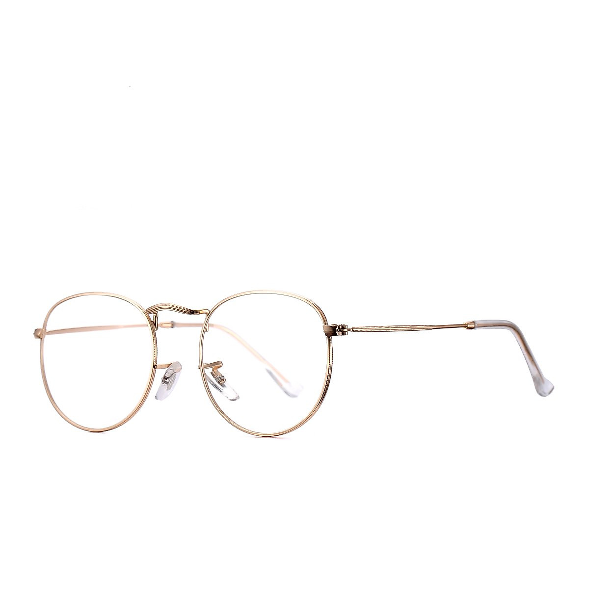 AZorb Round Clear Lens Glasses Classic Metal Frame Non-Prescription Eyeglasses for Women Men(gold)