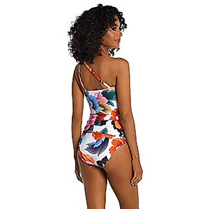 La Blanca Women's One Shoulder Keyhole Tankini Swimsuit Top, Multi//Floral Rhythm, 16