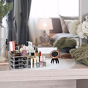 Simbuy Clear Makeup Organizer for Vanity, Large Desk Organizer with Drawers for Cosmetics, Lipsticks, Beauty Supplies, Nail Care, Skincare, Ideal for Dresser and Bathroom Countertops