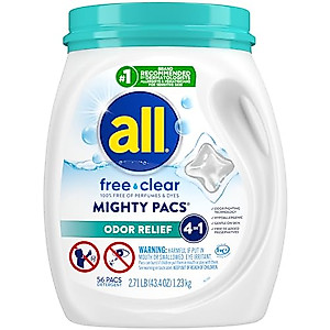 All Mighty Pacs Laundry Detergent Free Clear Odor Relief, Tub, 56 Count