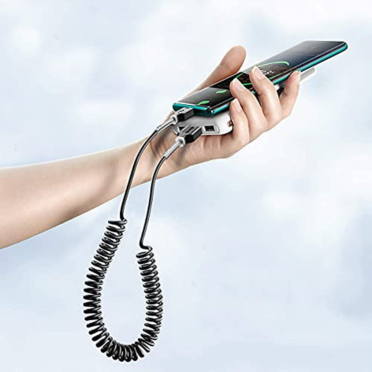 Coiled Lightning Cable for Car 2 Pack, Terasako Coil iPhone Charger Cable Compatible with iPhone 12Pro Max/12Pro/12/11/XS/XS Max/XR/X/8/8 Plus/iPad/iPod - Black