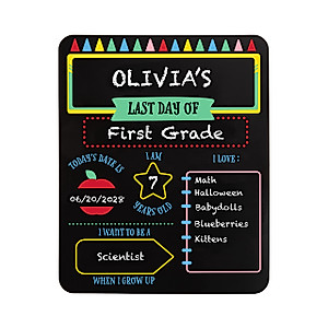 Pearhead First and Last Day of School Reversible Chalkboard, Milestone Board, Reusable Photo Sharing Prop with Chalk, Celebrate School Memories and Milestones