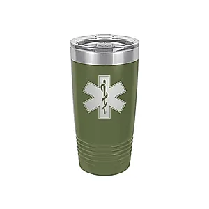 Rogue River Tactical EMT EMS Star of Life 20 Oz. Travel Tumbler Mug Cup w/Lid Paramedic (Green)