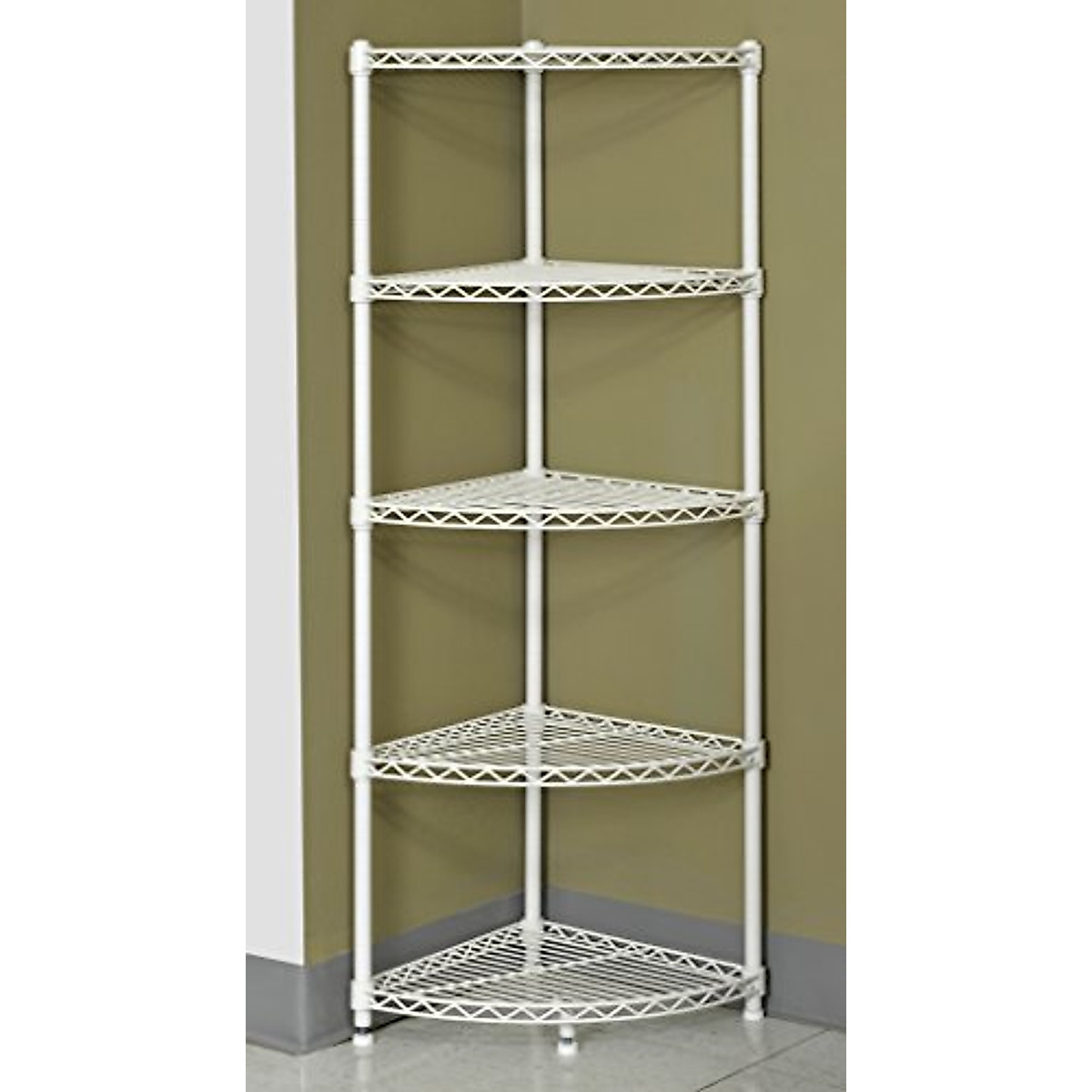 Muscle Rack WSCR141447 5-Shelf Steel Wire Corner Shelving Unit, 14" Width, 47" Height, 14" Depth , White