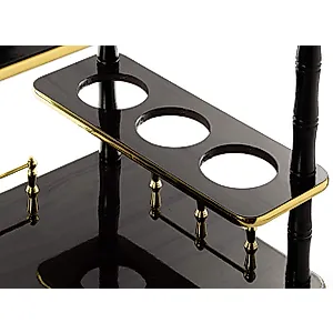 Serving Bar Cart Tea Trolley, 2 Tier Shelves on Rolling Wheels, Mobile Liquor Bar for Wine Beverage Drink Dinner Party, Utility Kitchen Storage Island Coffee Cabinet for Dining Living Room, Wood Brown