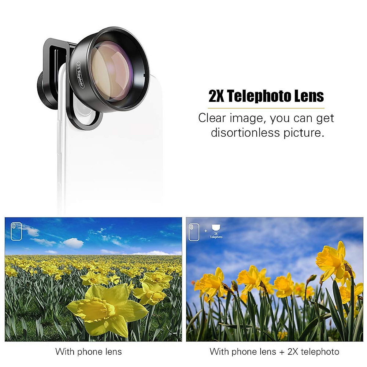 4K HD Telephoto Lens Portrait Phone Telephoto Lens No Distortion with Clip Compatible with iPhone Max Xs X Compatible with Phone