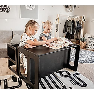 Sweet Home from wood Montessori Wooden Kids Play Table Set, Toddler Table Set or Preschool Learning Table or Chair, Weaning Table, Kids Play Table (Black Color Set 1 Table and 2 Chair)