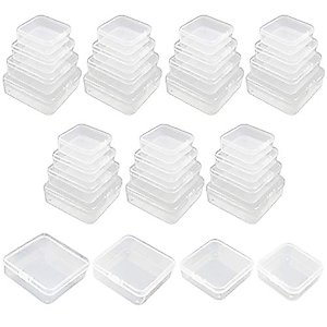 LJY 32 Pieces Mixed Sizes Square Empty Mini Clear Plastic Storage Containers Box Case with Lids for Small Items and Other Craft Projects