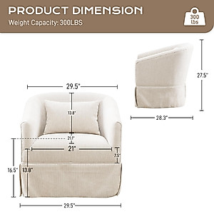 Nolohoo Swivel Accent Chair, Comfy Barrel Swivel Chairs with Skirt Padded Cushion, 360°Modern Upholstered Chenille Small Reading Armchair for Living Room Nursery Bedroom Lounge, Cream White
