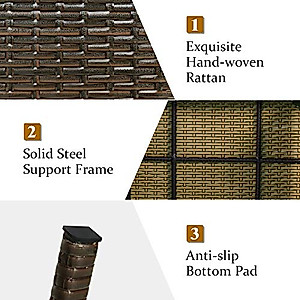 Tangkula Outdoor Wicker Table Patio Poolside Lawn Garden Rattan Steel Frame Folding Standing Coffee Table Side Table