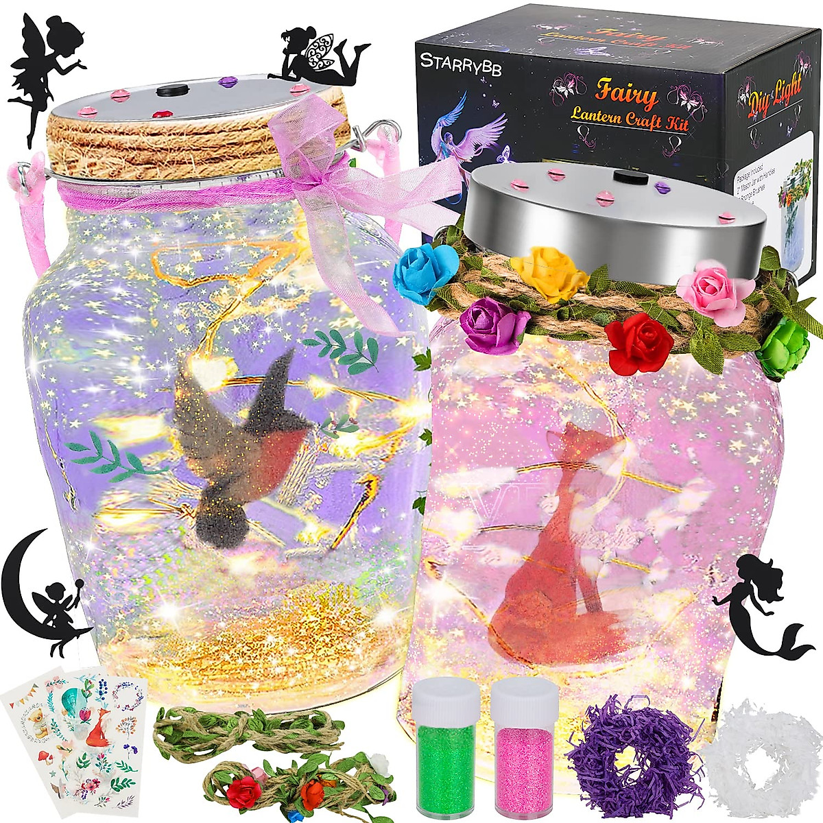 Fairy Lantern Craft Kit for Girls - 23pcs DIY Kits for Kids Arts and Craft Kits for Girls Ages 8-12, Fairy in A Jar Light Garden Kit, Creative Activities for School, Birthday Fairy Party Decorations