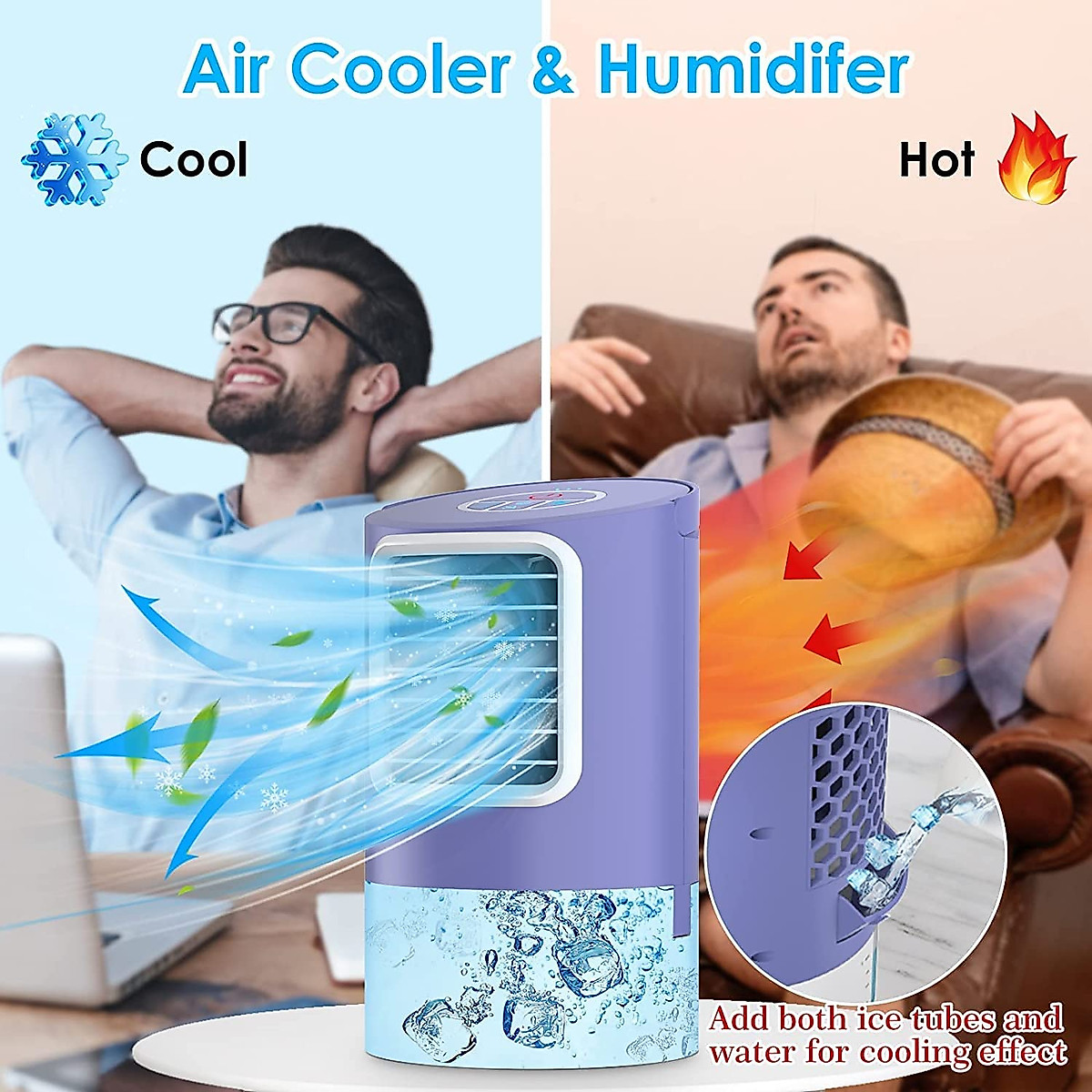 Personal Air Cooler, Portable Air Conditioner Fan, Small Space Evaporative Air Cooler with Timing, 3 Speeds Quiet Humidifier Misting Fan, Desktop Cooling Fan for Room, Home, Office, Dorm