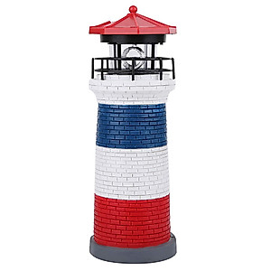 Solar Light, Easy to Install Rotating Lighthouse Light, Easy to Use Automatic Rotating Light Craft Ornament for Home Garden Yard(Red Blue White)