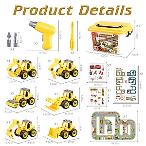 Construction Toys for Kids 5-7 STEM Toys Engineering Car Track Set Take Apart Truck Toys Birthday Gift for 3 4 5 6 Year Old Toddlers Boys Children