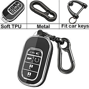 Kirsnda for Honda key fob cover,case with keychain,Soft TPU Protection key Shell/skin,5 Buttons fit 2022 2023 Accord Civic HR-V CR-V Pilot Remote Key(black)