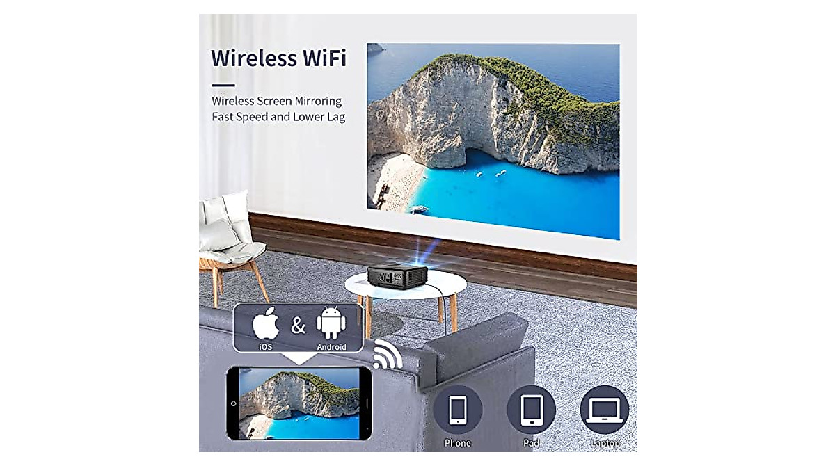 Full HD 1080P WiFi Bluetooth Projector for Home & Outdoor Movies