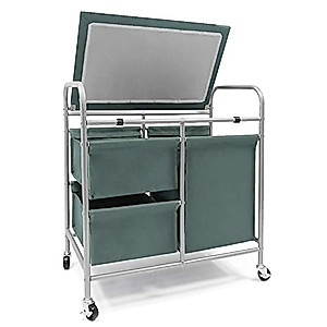JEFEE Rolling Laundry Sorter Cart Heavy Duty 3 Bags Laundry Hamper Sorter Cart with Ironing Board Removable Bags for Dirty Clothes Storage 26"Lx 16.5"Wx 29"H Blue Grey………