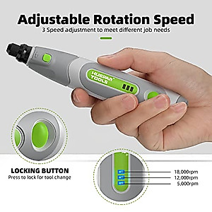 Huepar Tools Mini Cordless Rotary Tool with LED Light, 3-Speed Power Rotary Tool 5000-18000RPM with 98Pcs Accessories, 4V Rotary Tool for Sanding, Polishing, Drilling, Cleaning, DIY Crafts-RT4 PRO