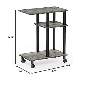 Furinno Turn-N-Tube C Shaped Side Table with Casters, French Oak Grey/Black