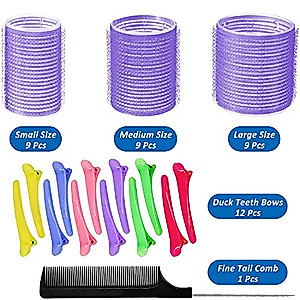 KHTD Hair Rollers Curlers for Long Hair,Large Self-Grip Hair Rollers Set including 27 Curlers, 12 Duckbill Clips, with Comb, Hairdressing Curling Tools(9 Jumbo+9 Large+9 Medium)