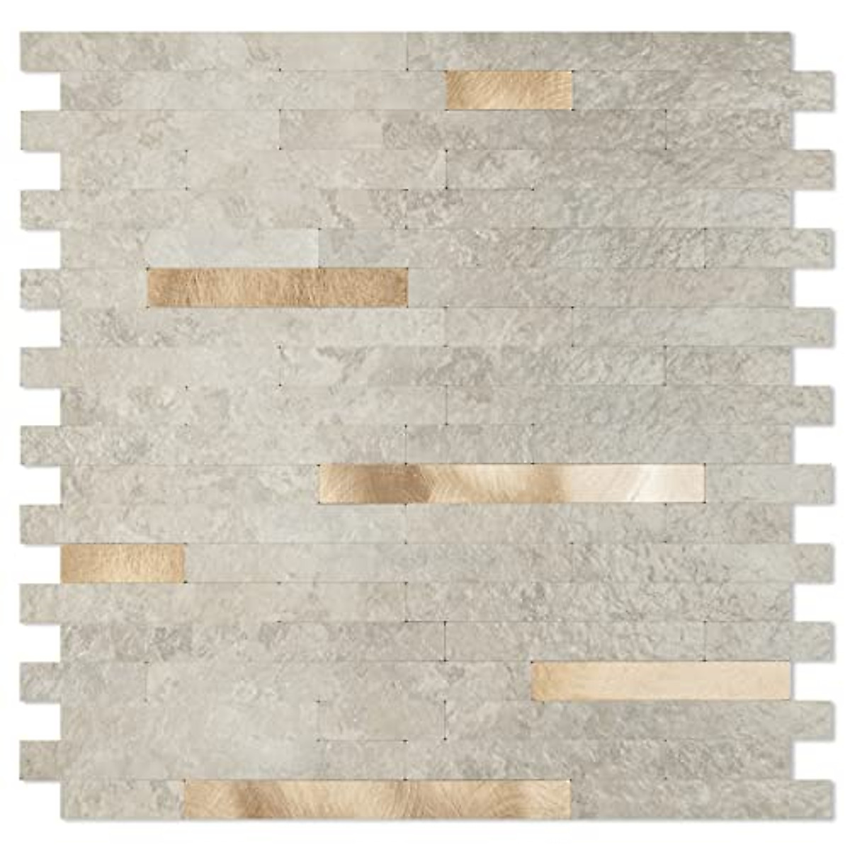 LONGKING 10-Sheet Peel and Stick Backsplash Tile, PVC Stick on Tile for Kitchen, Bathroom Vanities, Fireplace Décor - Ecru Slate