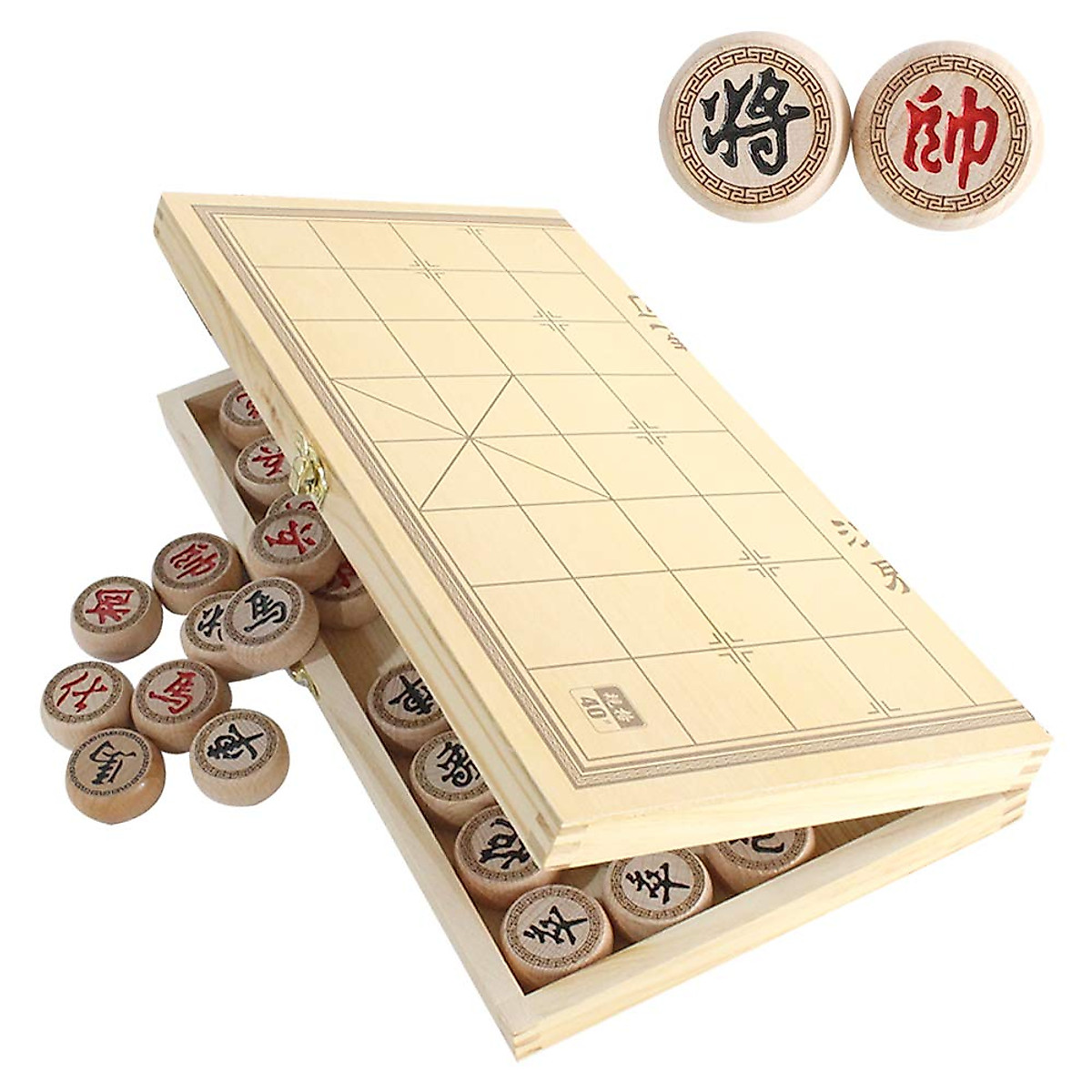 Luoyer 14 Inch Wooden Foldable Chinese Chess Xiangqi Travel Game Set with Wooden Chess Pieces Traditional Tabletop Strategy and Skill Game for Teens Adults