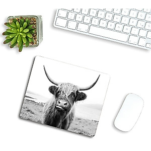 Black and White Mouse Pad, Scottish Highland Cow on Isle of Mull Mouse Pad, Mouse Mat Square Mouse Pad Non Slip Rubber Base MousePads for Office Laptop, 9.5"x7.9"x0.12" Inch