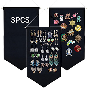 3 PCS Canvas Banners Wall Hanging Brooch Jewelry Storage Case Stand Enamel Pin Display, Sublimation blank Banner,Holder Earrings Necklace Pin Collection Organizer