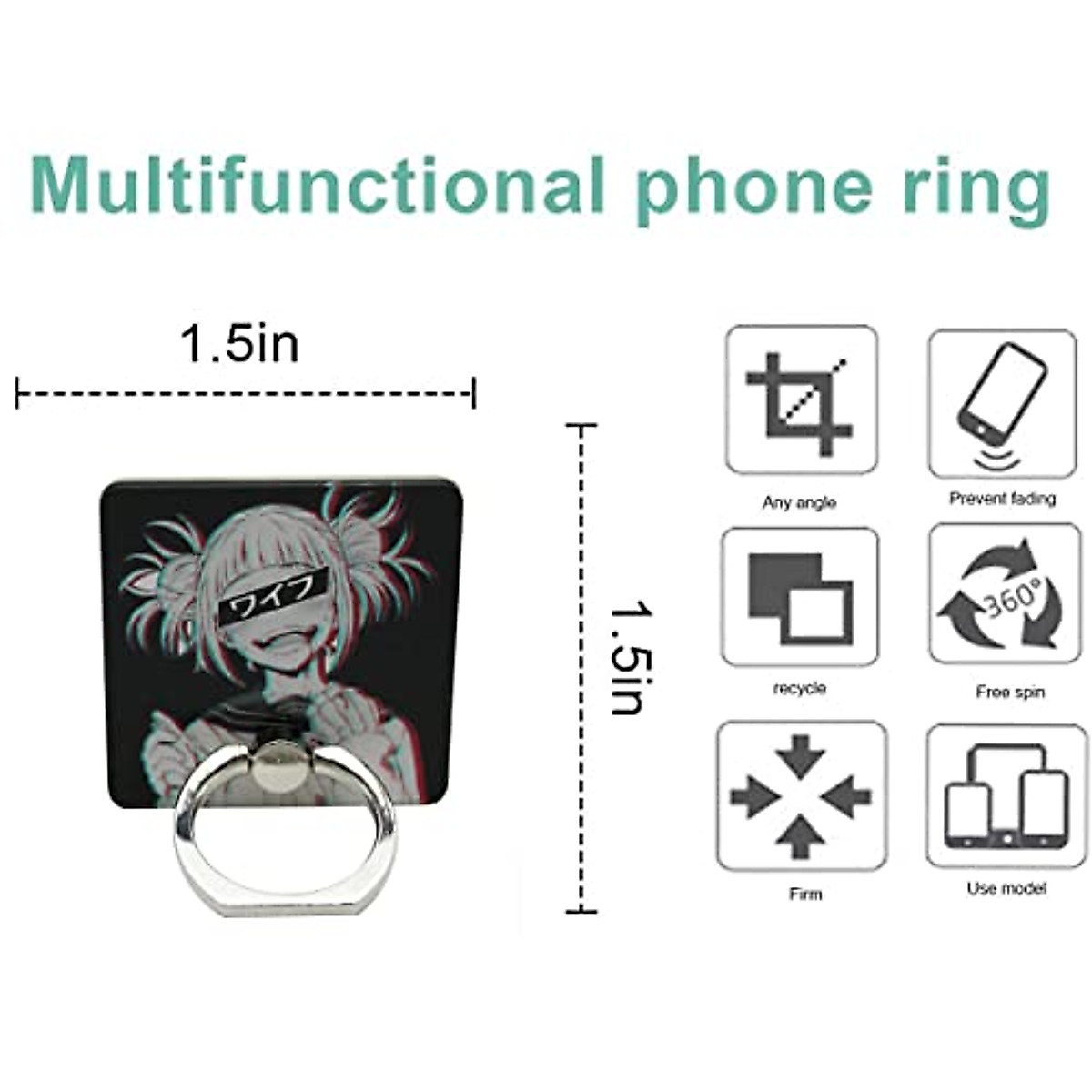 YANGHUOHUO, My Hero Academia Toga Himiko The Villain Waifu Phone Ring Holder Stand Japanese Anime 360 Degree Rotating Ring Grip Mounts Anti Drop Finger Holder Cradles for Cellphone Tablets