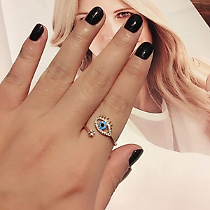 JUSTKIDSTOY Sterling Silver Evil Eye Ring Open Rings Adjustable Openable for Women (Silver)