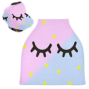 Eyelashes with Yellow Stars Baby Car Seat Covers, Nursing Cover Breastfeeding Scarf Soft Breathable Stretchy Coverage, Infant Stroller Cover for Boys Girls