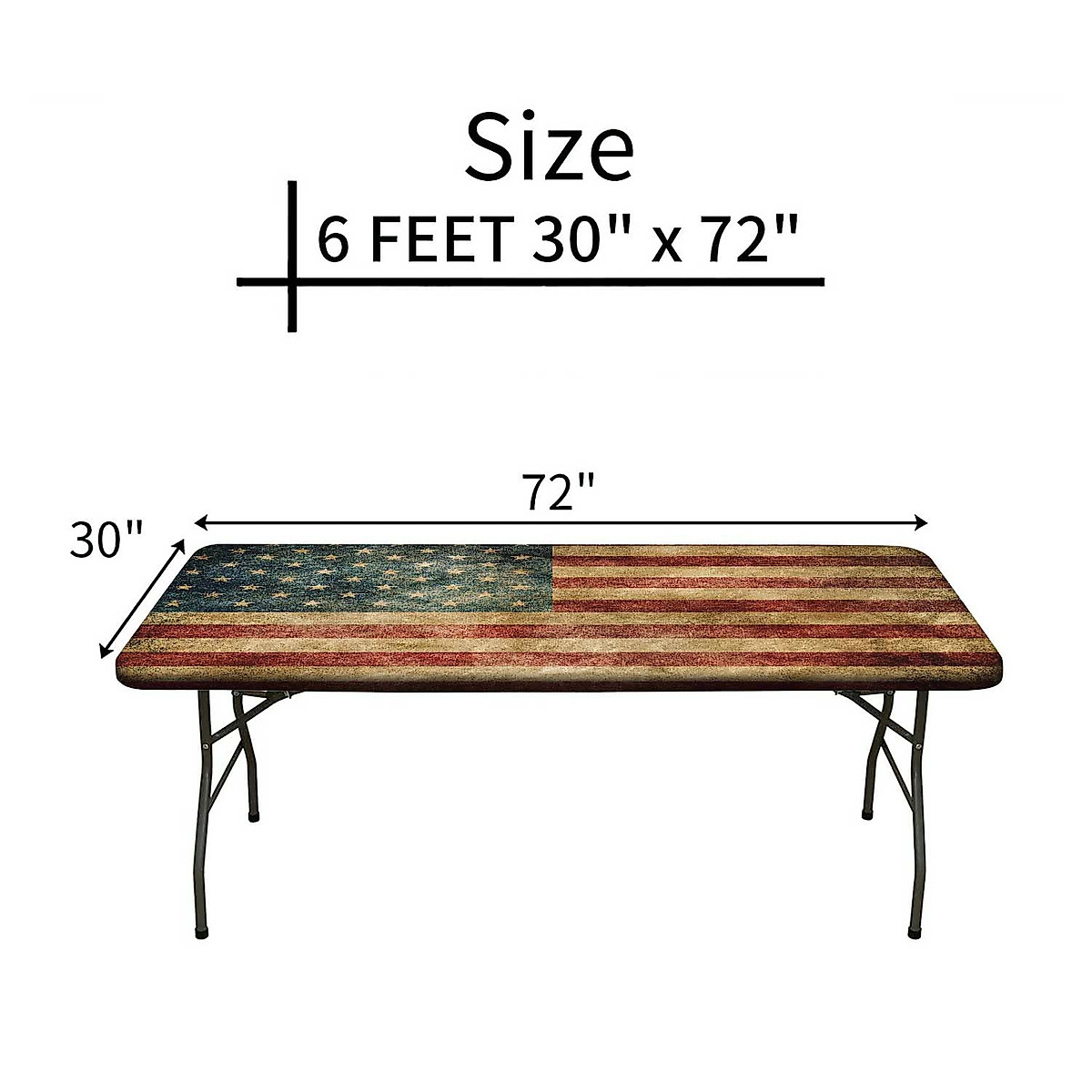 4th of July Rectangle Fitted Tablecloth, American Flag Indenpendence Day Elastic Edged Table Cover, 30x72 Inch, Waterproof Polyester Picnic Table Cloth for Outdoor Indoor Travel Party Patio Use