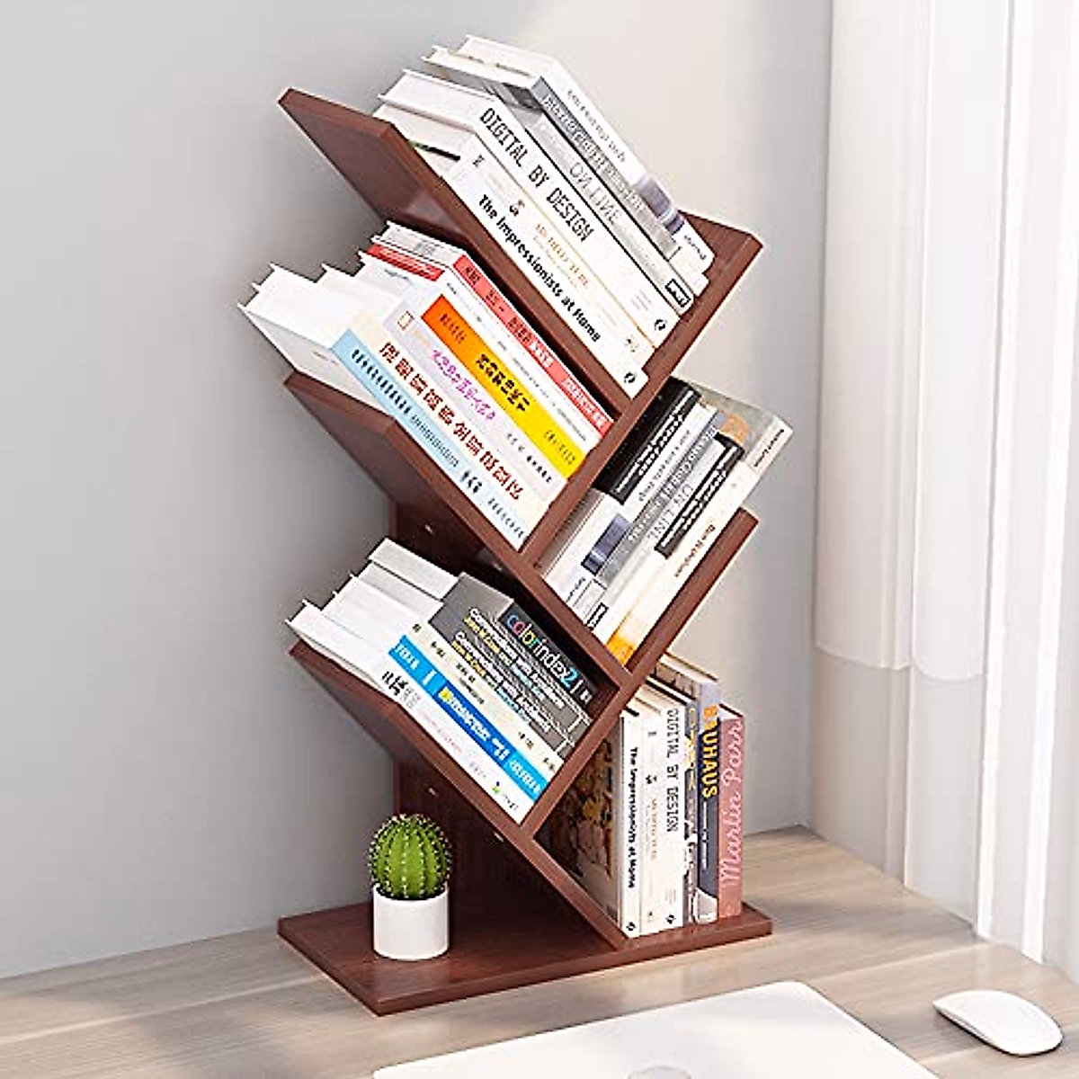 Tekirose Bookshelf,Small Bookshelf 5-Tier Tree Bookcase in Bedroom Home Office Corner Desktop Bookshelf for Desk