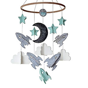 Baby Crib Mobile for Boys and Girls - Blue Baby Shower Gift Set Nursery Decor Starry Night Moon Star Cloud Rocket Space Unisex