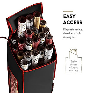 ZOBER Premium Rectangular Prism Gift wrap Storage Christmas Wrapping Paper Storage Bag- Fits 14-20 Standard Rolls Upto 40"- Slim Design for Underbed Wrapping Paper Storage Container or Closet Storage