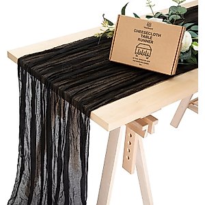 Vitalizart Cheesecloth Table Runner 10ft Gauze Boho Rustic Black Cheese Cloth Table Runner for Wedding Bridal Shower Fall Thanskgiving Decoration 120 Inches