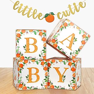 Little Cutie Baby Shower Decorations, Baby Boxes with Letters for Baby Shower, Baby Shower Banner Little Cutie Baby Balloon Boxes Baby Blocks for Orange Party Baby Shower Decor, Gender Revel