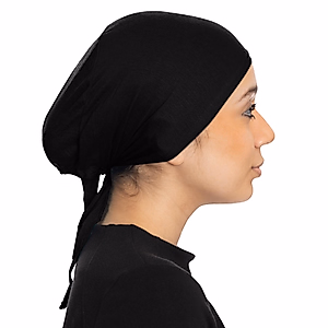TheHijabStore.com Jersey Bonnet Caps Under Scarf Head Wraps for Women Turban Hat with Tie-Back Closure Black