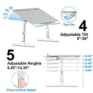 Laptop Desk for Bed, Leather X-Large Adjustable Laptop Stand for Bed, Foldable Laptop Lap Desk for Bed Couch Floor Writing Eating Working with Drawer 2 Movable Stoppers (23.6 inch, Grey)